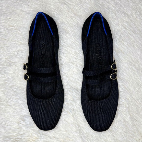 Rothy's | Shoes | Rothys Double Buckle Mary Jane Flats In Black Knit ...